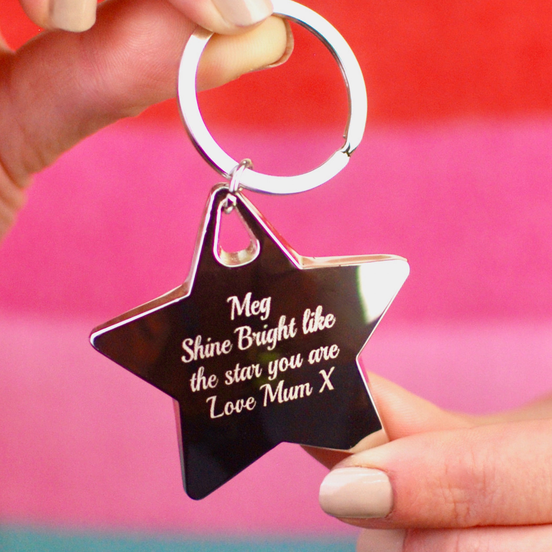Personalised Silver Star Message Keyring – Penelopetom