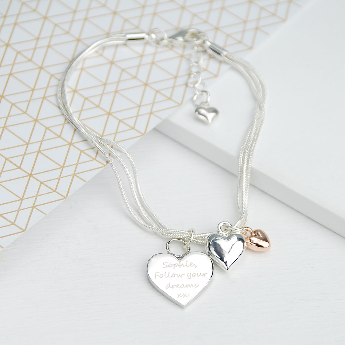 Personalised Triple Hearts Bracelet – Penelopetom